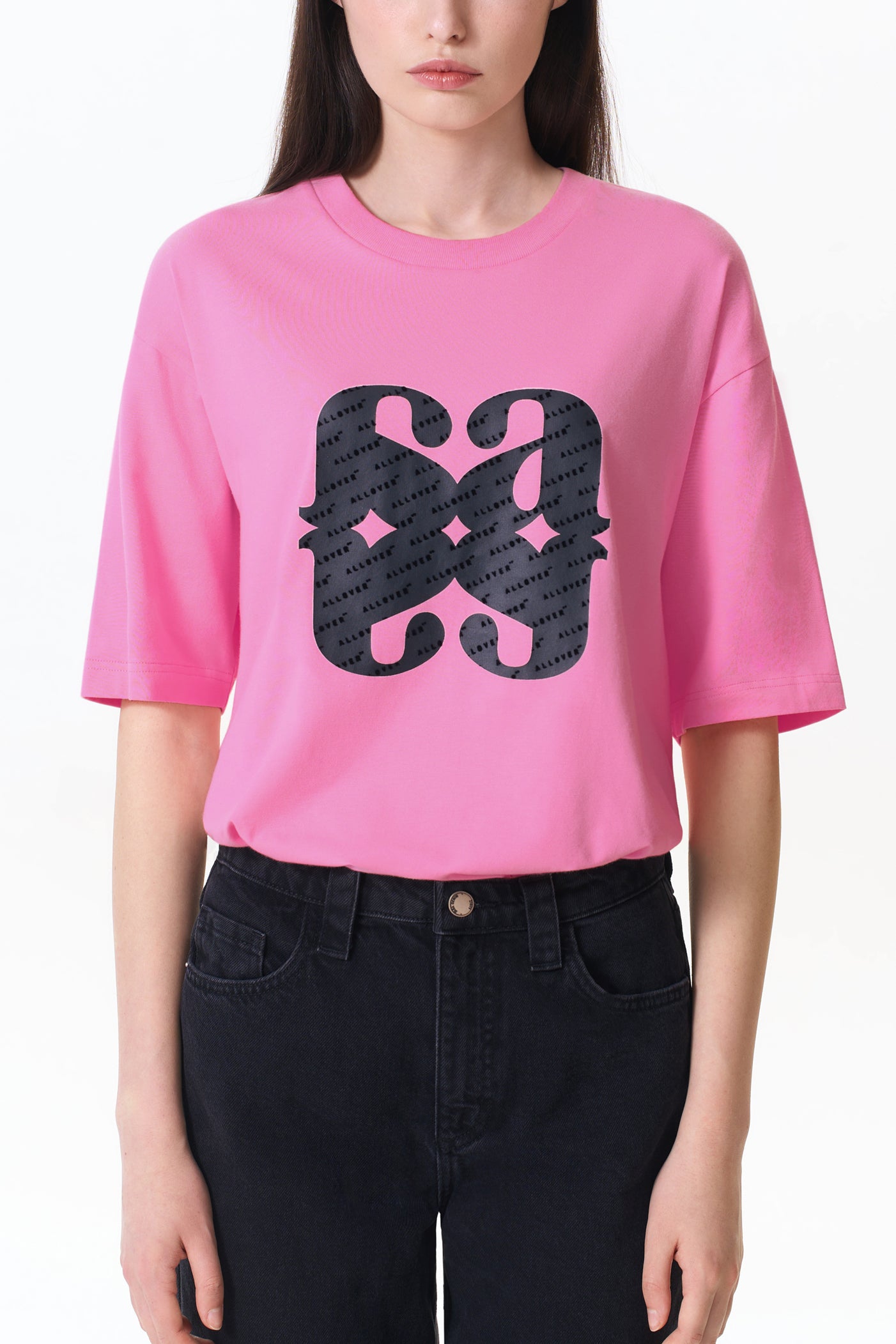 MONOGRAM LOGO FLOCKING T-SHIRT (PINK) – ALLOVER